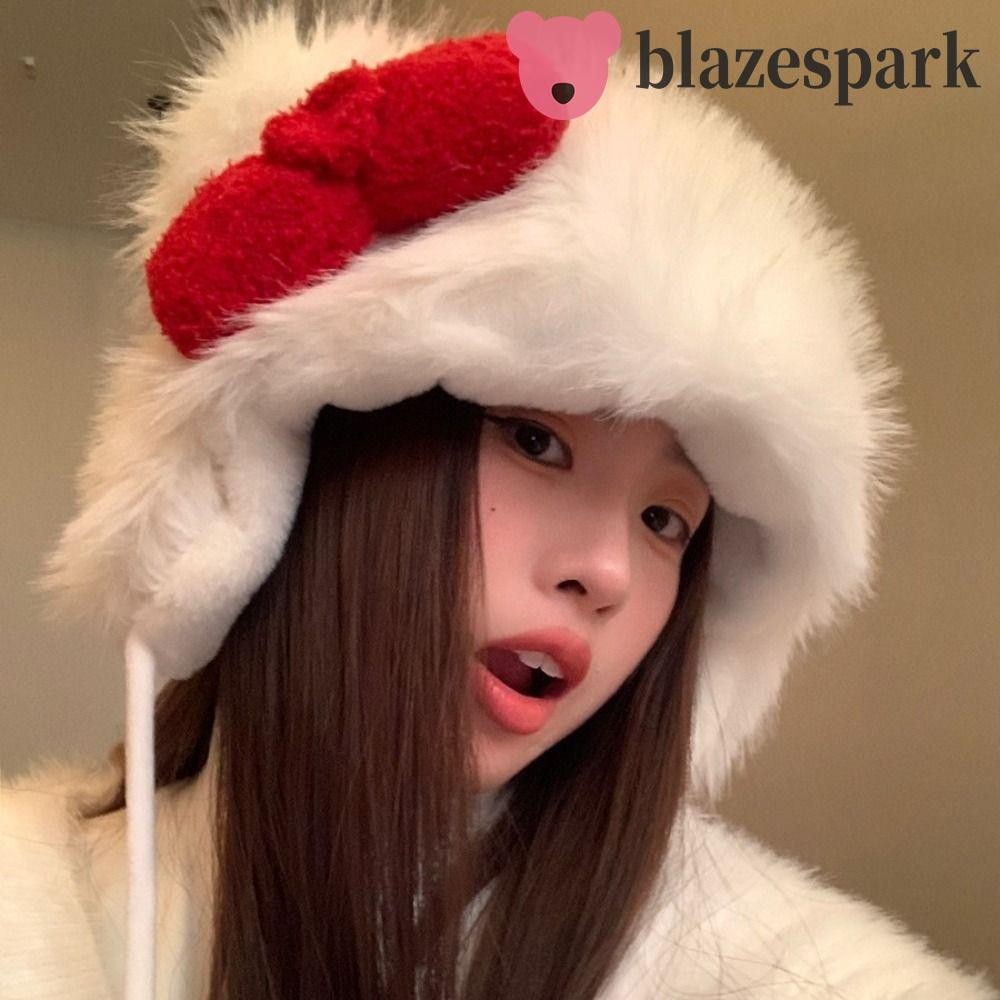 BLAZESPARK หมวกบีนนี่ตุ๊กตา, หมวกบีนนี่อุ่นปุย, น่ารักกันลมหนาสไตล์เกาหลีหมวกป้องกันหูสาว ...