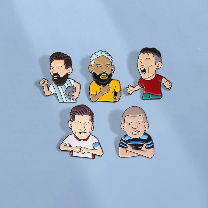 ฟุตบอล Star เข็มกลัดการ์ตูน Messi Neymar Mbappe Pin ปกป้ายโลหะ Pins ...
