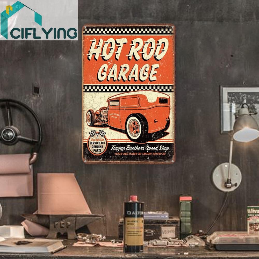 Vintage Metal Plate Hot Rod Garage ภาพวาดเหล็กสี่เหลี่ยม Wall ...