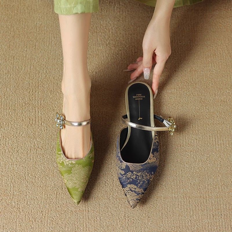 Chunky Heel Shoes Toe-Covered Sandals แฟชั่นสไตล์จีนสวมใส่ด้านนอก Tem ...