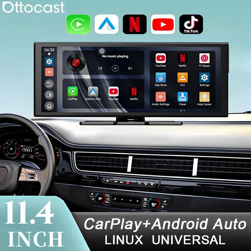 Ottocast 11.4 นิ้ว Universal Wlireless Carplay Android Auto หน้าจอรถเครื่องเล่นวิทยุมัลติมีเดีย ...