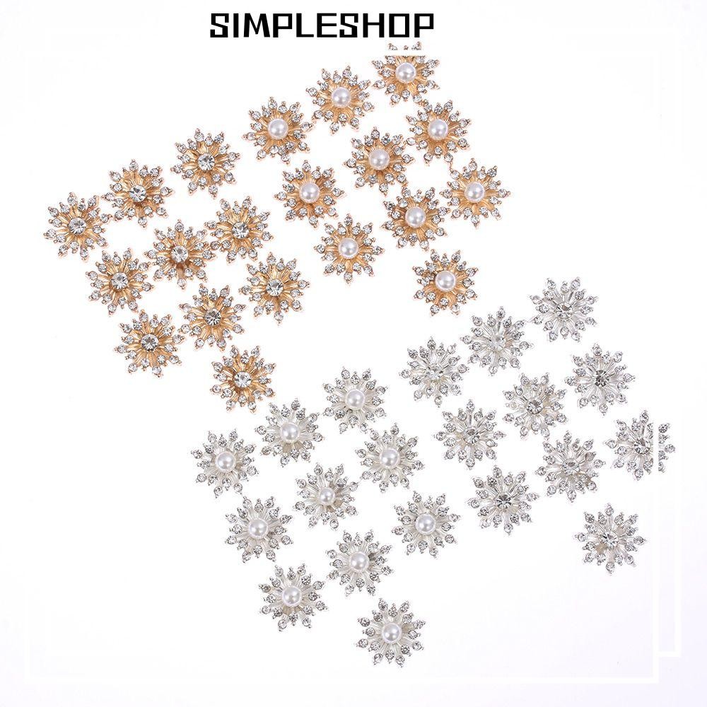 SIMPLESHOP 10 ชิ้น 16 มิลลิเมตรปุ่มเกล็ดหิมะ DIY กิ๊บติดผมอุปกรณ์เสริมปุ่ม Rhinestone แบบแบน ...