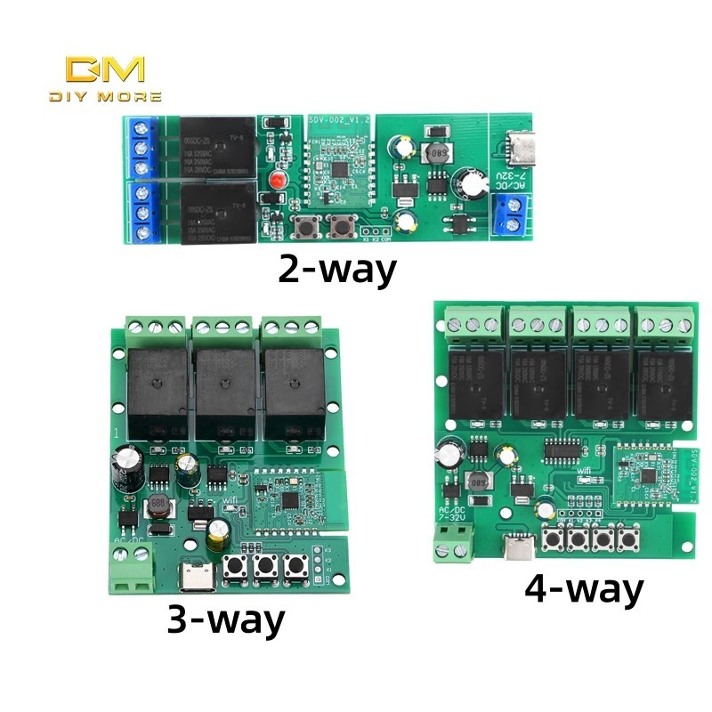 Diymore AC DC7-32V 2/3/4 Way สําหรับบลูทูธ WIFI รีเลย์สวิทช์โมดูล Type-C อินเทอร์เฟซ Ewelink APP ...