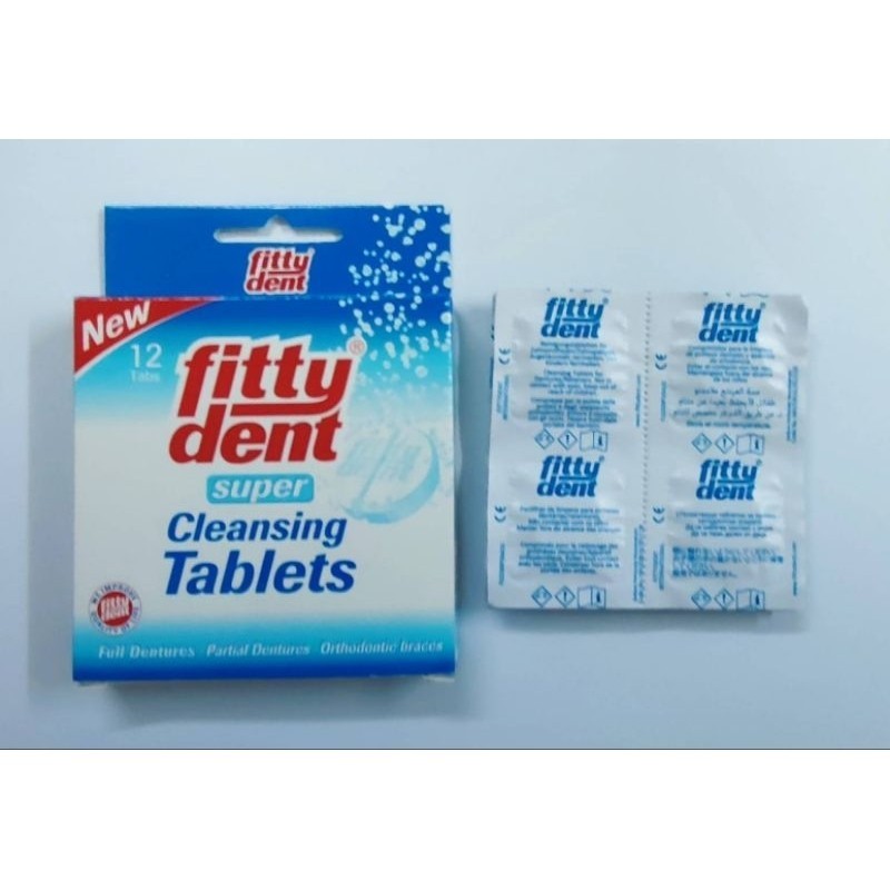 Fitty dent super Cleansings Tablets เม็ดฟู่แช่ฟันปลอม กล่องบรรจุ12เม็ด ...