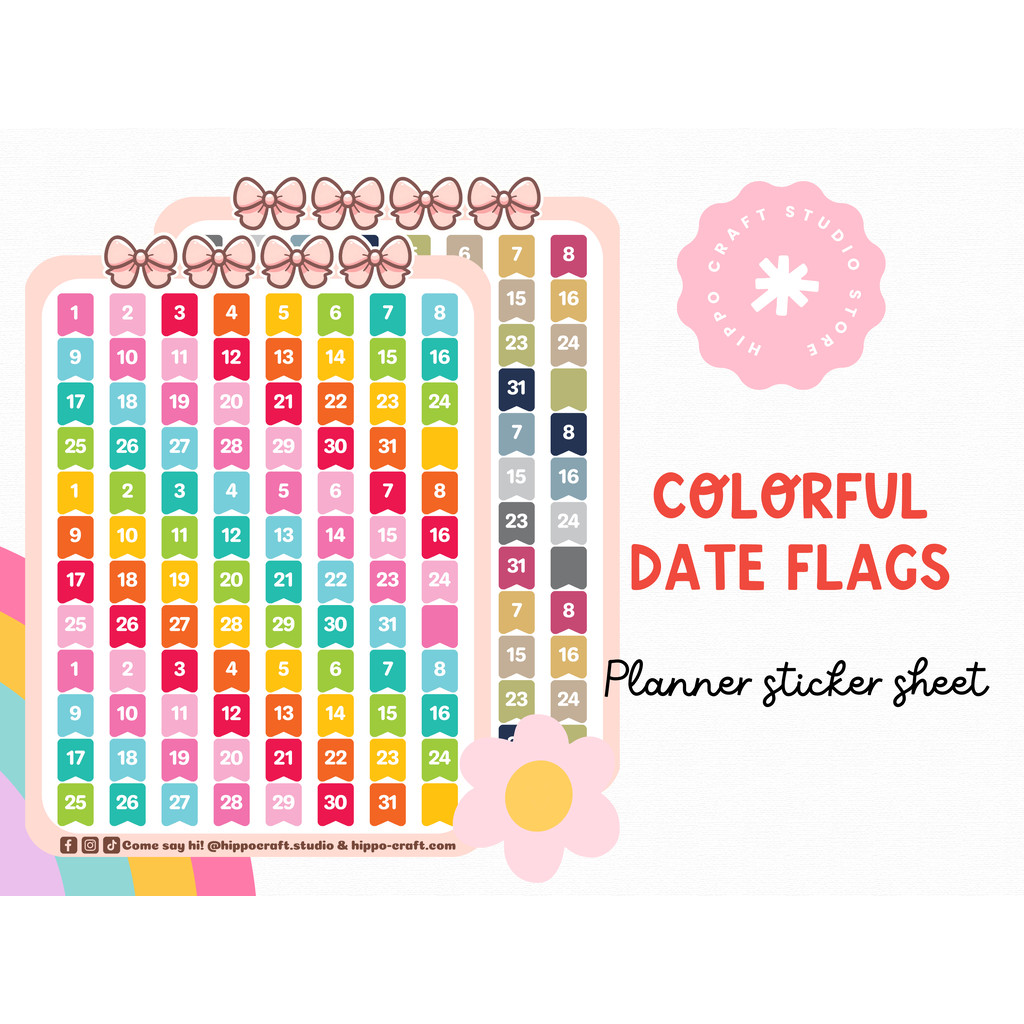 Colorful date flags | Planner sticker sheet สติ๊กเกอร์วันที่ ตกแต่งแพลน ...