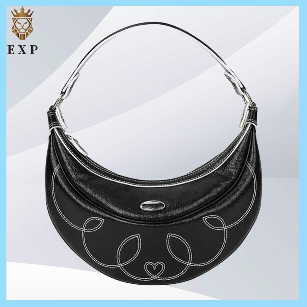 [explosion1.th] Women Crescent Bag Y2K Fashion Shoulder Bag Zipper Closed PU for Daily Shopping ...