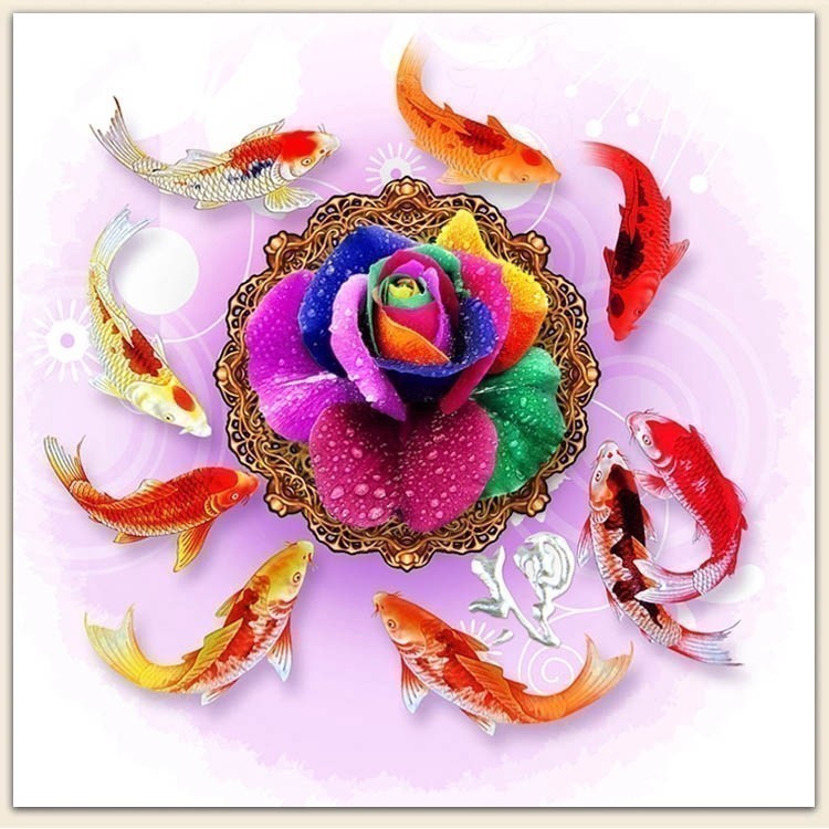 YOYO Art J5 ใหม่ 5D DIY เพชรภาพวาด cross เย็บปักถักร้อยผนังตกแต่งปลาทอง ...