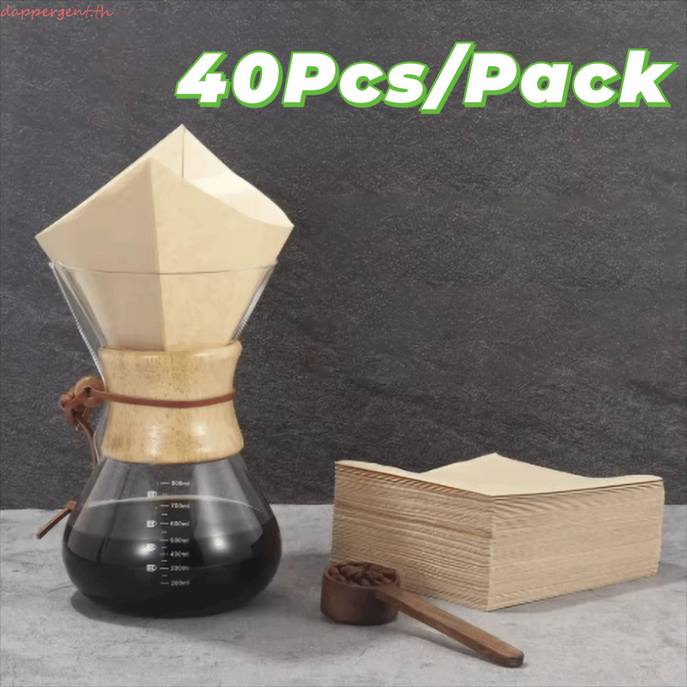 DAPPERGENT 40 ชิ้นกาแฟ Dripper กระดาษ, เยื่อไม้หนาสแควร์กรองกาแฟกระดาษ, อุปกรณ์กาแฟพับทิ้งไม่ฟอก ...