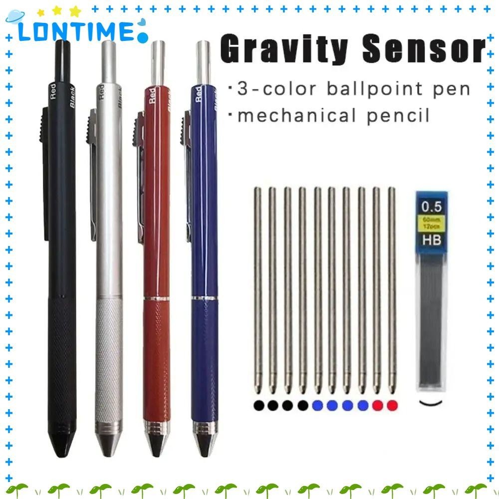 Lontime Gravity Sensing Pen, Press Type 4 in 1 Multi-Function Pen, Creative Metal 3 สีหมึกปากกา ...