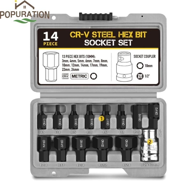 Pop 14 ชิ้น Heavy Duty Hex Bit Impact Socket ชุด 1 2 x10 มม.ซ็อกเก็ต ...
