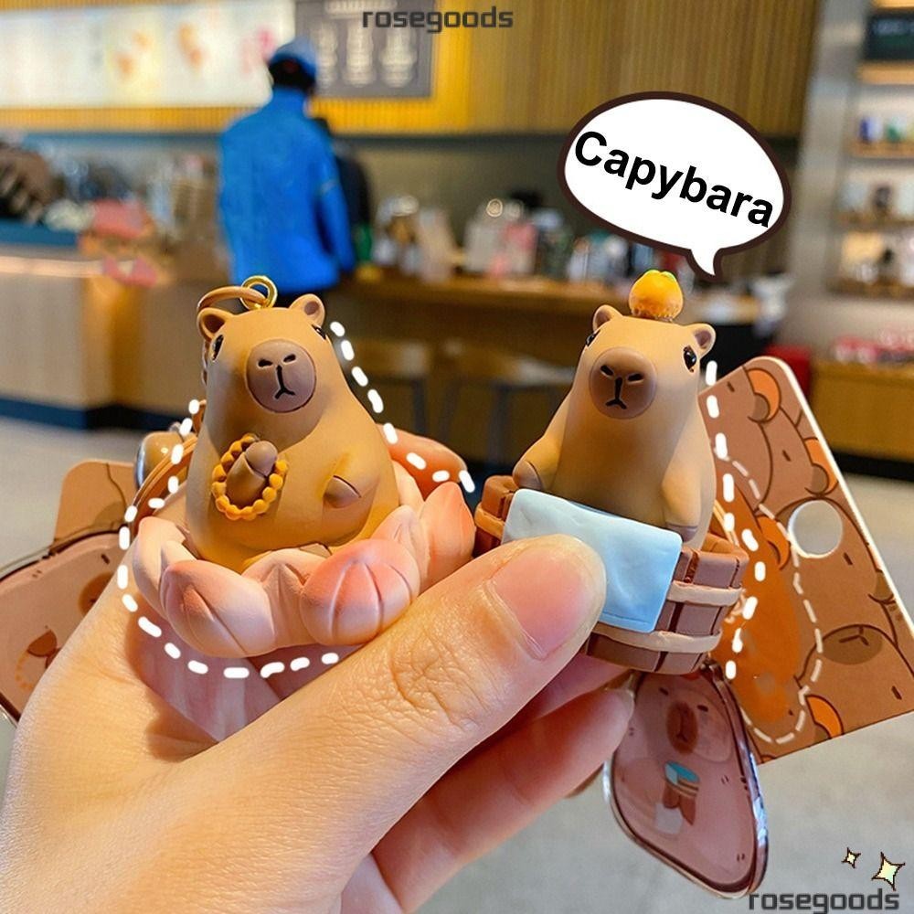 Rose รถ Capybara พวงกุญแจ, เรซิ่นการ์ตูนขี่ Seagull Capybara จี้, Lotus ...