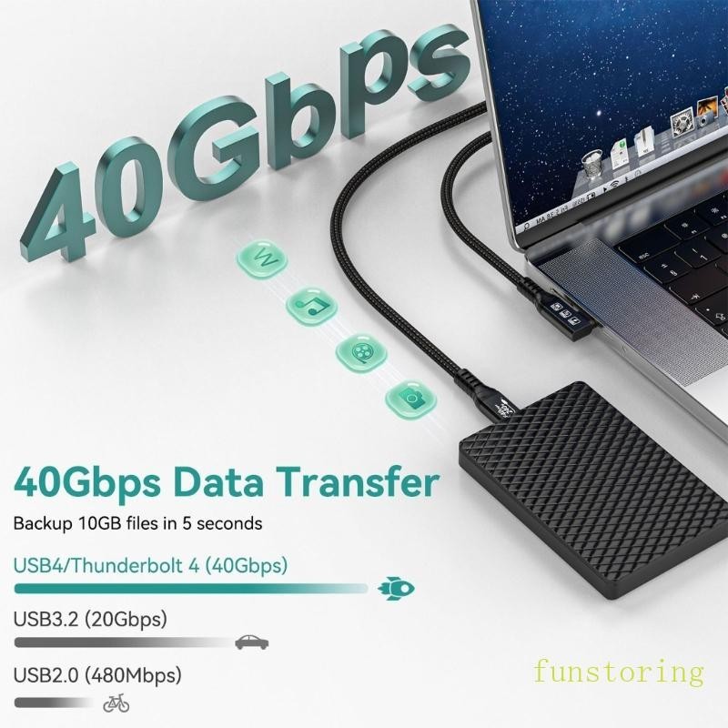 Fun USB4 40Gbps สายชาร์จ PD240W UsbC ถึง TypeC Fast Transfer 8K60hz ...