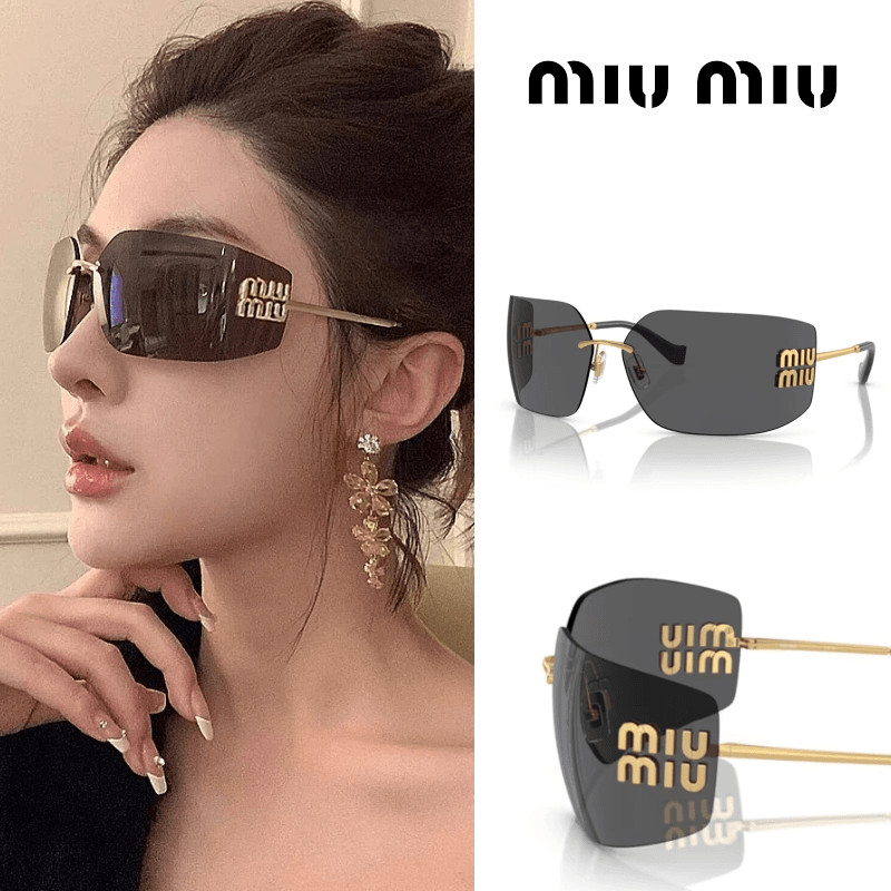 Miu Miu 54YS แว่นกันแดด WONYOUNG Y2K แว่นตา Mordern ไร้ขอบโลหะ [3804] | Shopee Thailand