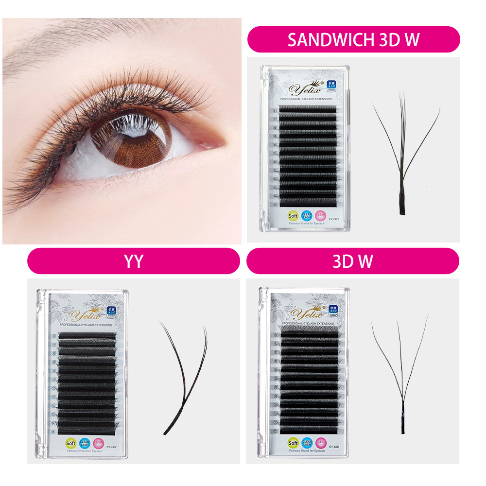 Yelix 0.07 YY/3D W Eyelash Extensions แซนวิช Clover W รูปร่าง 3D ...