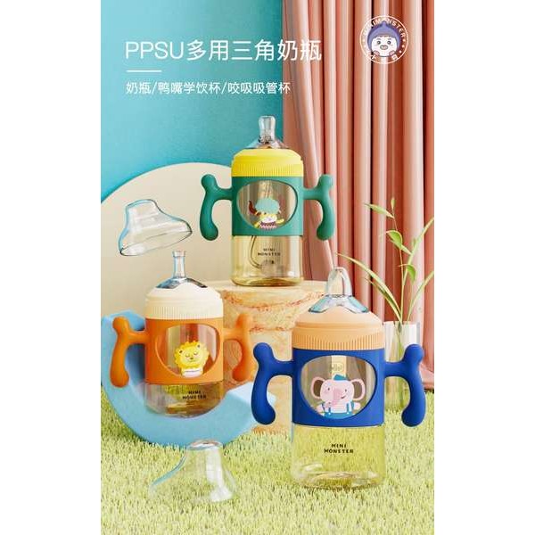 ขวดหัดดูด หลอดหัดดูด Little Monster Baby Straw Bottle เด็กดื่มนมและน้ํา PPSU ตก 1 ปี 2 ปี 3 ปี ...