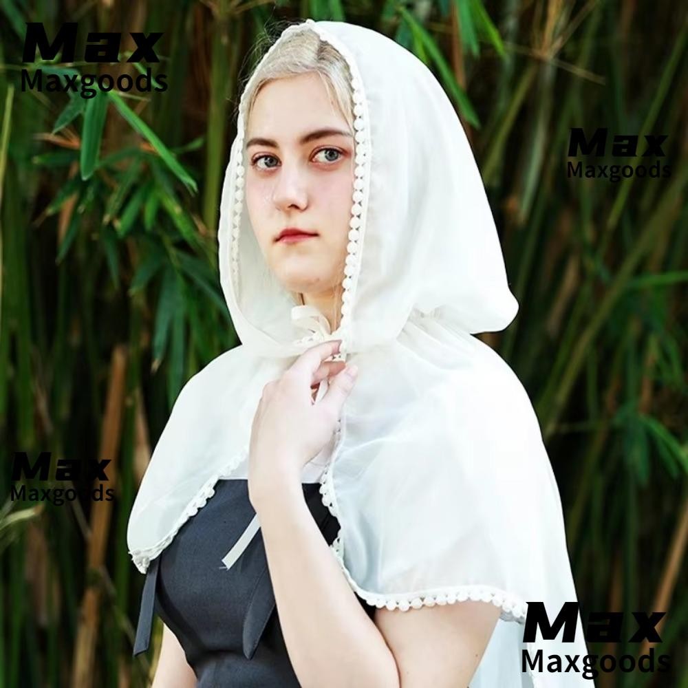 MAXG ฮิญาบ ชีฟอง handmade สำหรับผู้หญิง, poncho ผ้าคลุมไหล่มีฮูด, พร้อมลูกไม้หลายสไตล์ สำหรับใช้ ...