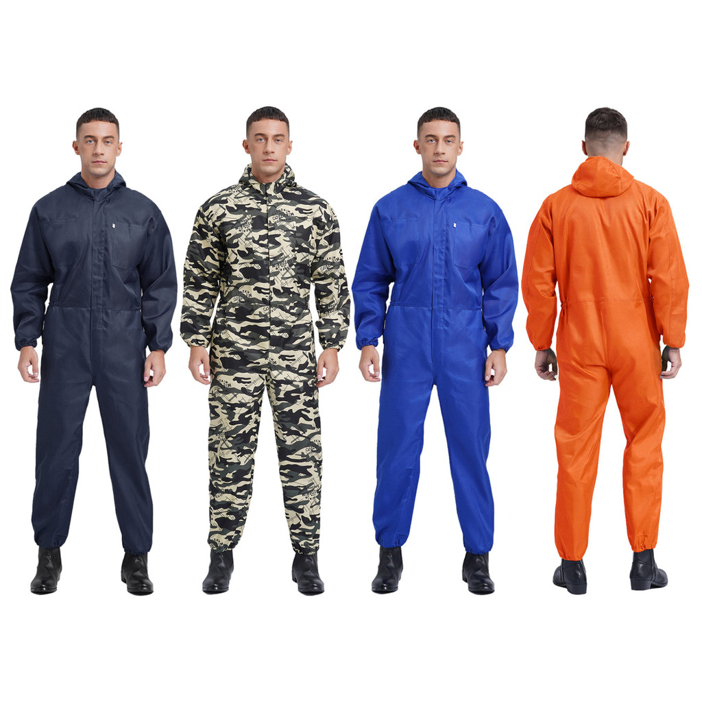 Yhong Mens Dustproof Workwear Long Sleeve Coverall Suit with Hood ...