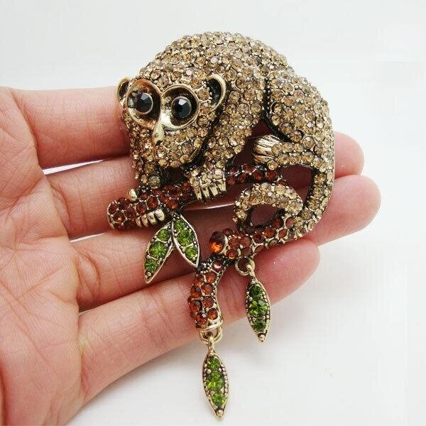 Animal Monkey Brown Rhinestone Crystal Gold-tone เข็มกลัด Pin | Shopee ...