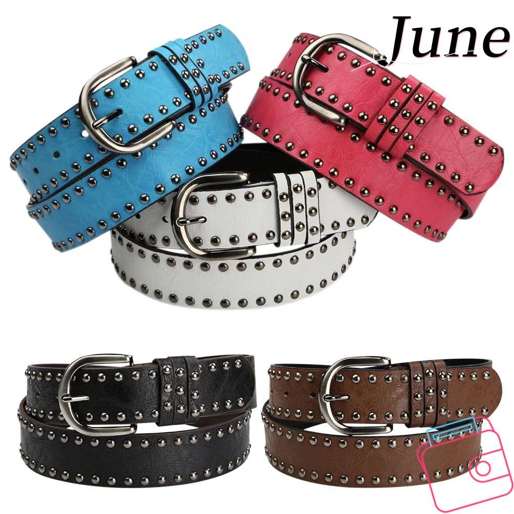 June Gothic เข็มขัดหนังผู้หญิงแบรนด์หรูออกแบบ Casual Rivet เอว Band ...