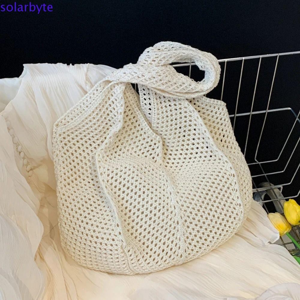 SOLARBYTE ผู้หญิงถักกระเป๋าสะพาย,ขนาดใหญ่ความจุโครเชต์ตาข่าย Tote, Vintage Hollow Out สีทึบอเนก ...