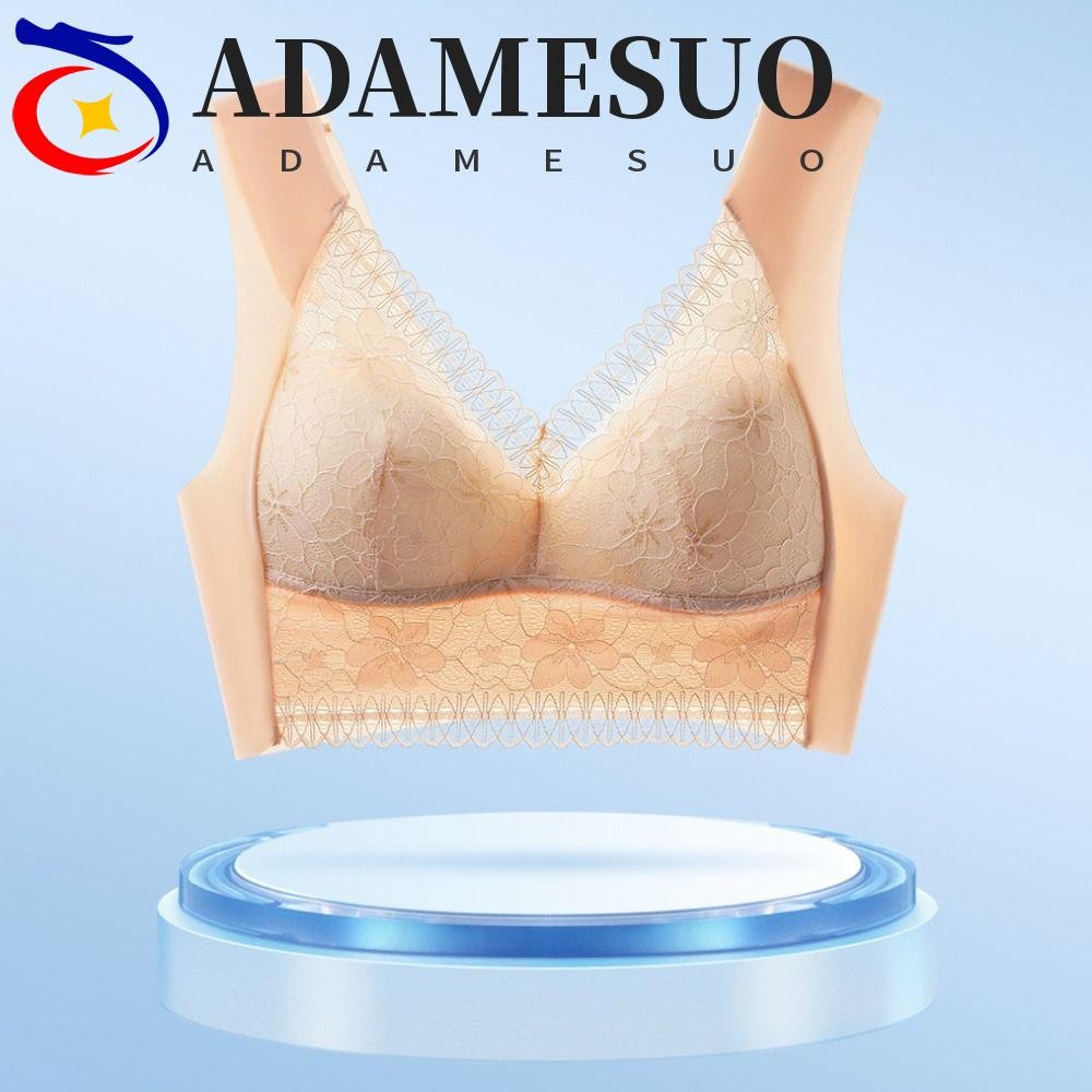 ADAMESUO ลูกไม้ชุดชั้นในสตรี, Plus ขนาดกันกระแทกไร้สายลึก V Bra, Breathable ปิดกระชับชุดชั้นใน ...