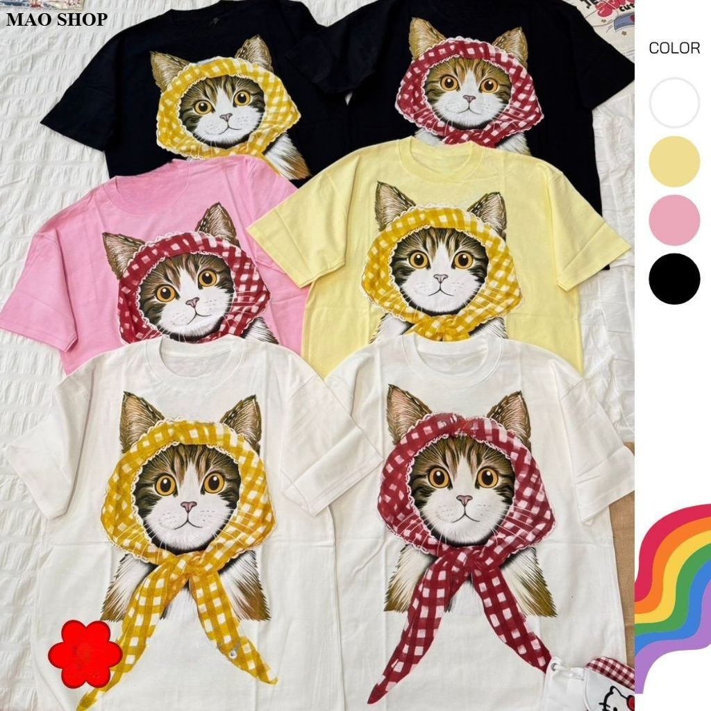 COD (จัดส่งในกรุงเทพฯ) MAO Shop เสื้อยืด Oversize น้องแมวโพกหัว ป้าย ...
