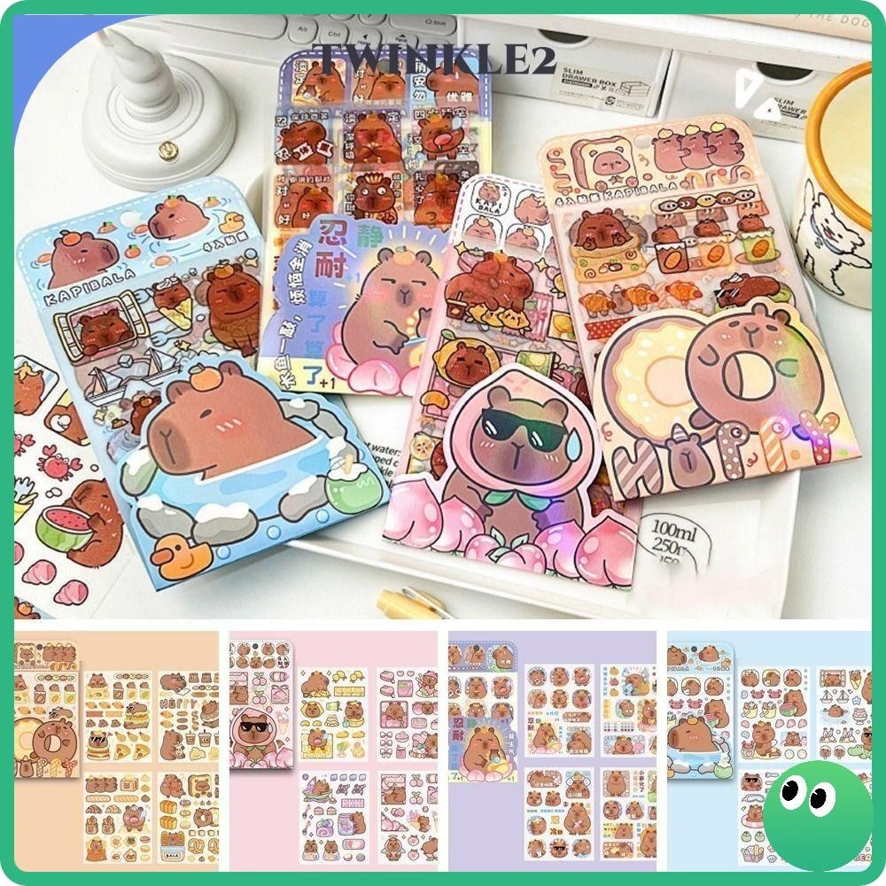 Twinkle 4 ชิ้น/ถุง Capybara คู่มือสติกเกอร์, การ์ตูน PET Capybara สติกเกอร์, วัสดุคุณภาพสูง ...
