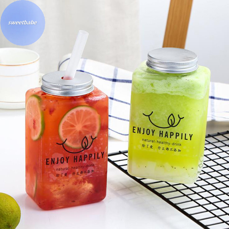 Sebabe 500ML ขวดพลาสติก PET ภาชนะแบบใช้แล้วทิ้งพร้อมฝาปิดฝาสีเงิน ...