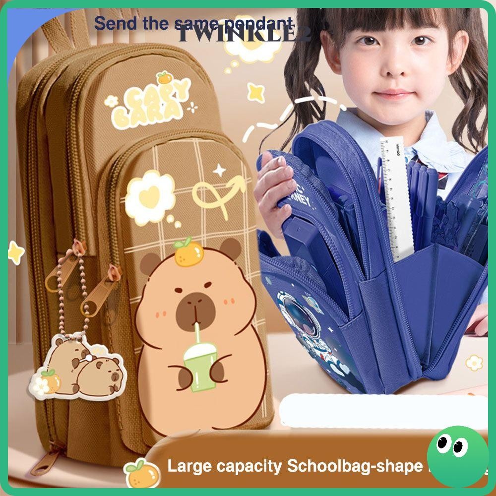 กระเป๋าปากกา TWINKLE, กระเป๋านักเรียน-Shape Capybara/Panda/นักบินอวกาศดินสอ, การ์ตูนหลายชั้นความ ...