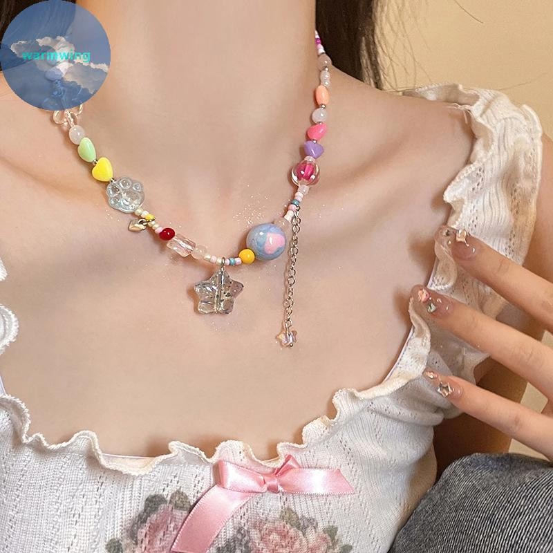 Warmwing สร้อยคอลูกปัดโปร่งใส สไตล์ dopamine น่ารักสำหรับฤดูร้อน เหมาะทำของขวัญให้ผู้หญิง ...