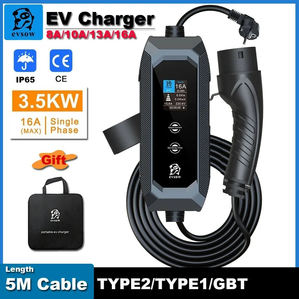 Evsow EV Charger แบบพกพา Type2 3.5KW 1Phase เครื่องชาร์จรถยนต์ไฟฟ้า EV ...