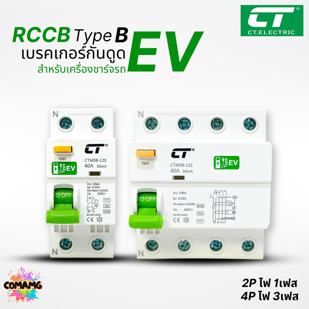 RCCB Type B เมนกันดูด สำหรับตู้ชาร์จรถไฟฟ้า EV ยี่ห้อCT Electric มีรับ ...