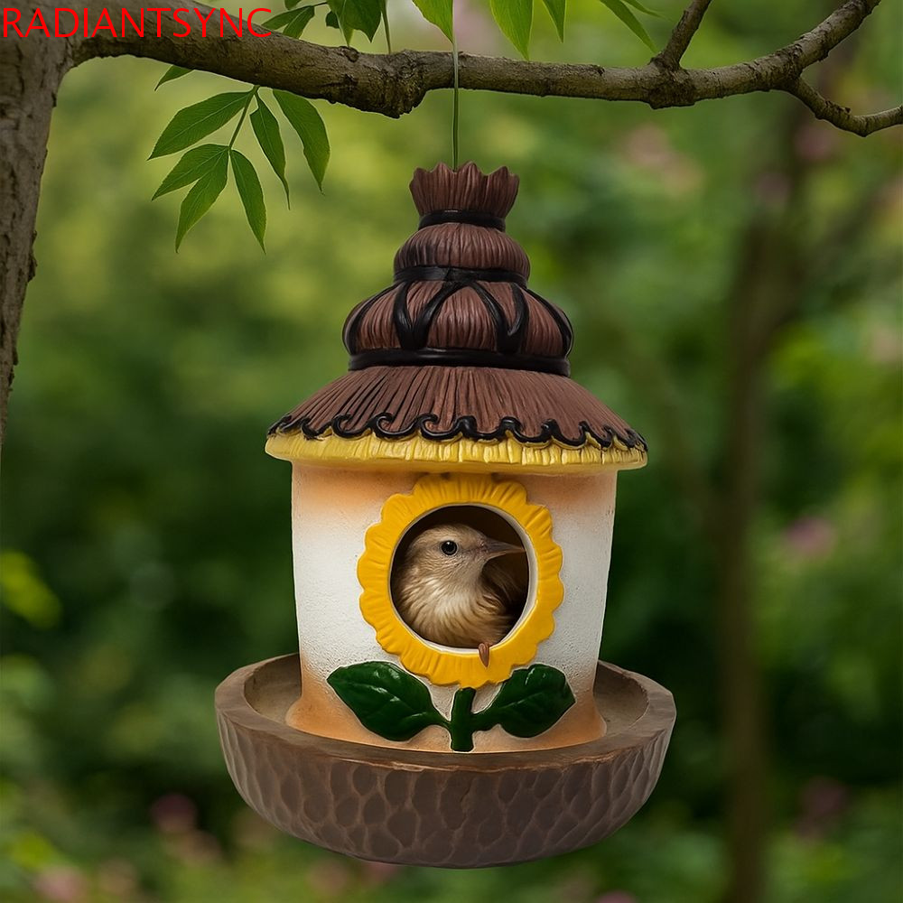 RADIANTSYNC บ้านนกกลางแจ้ง, งานฝีมือเรซิน" กล่องรังนกป่า, กระท่อมสัตว์เลี้ยง Weatherproof รู ...