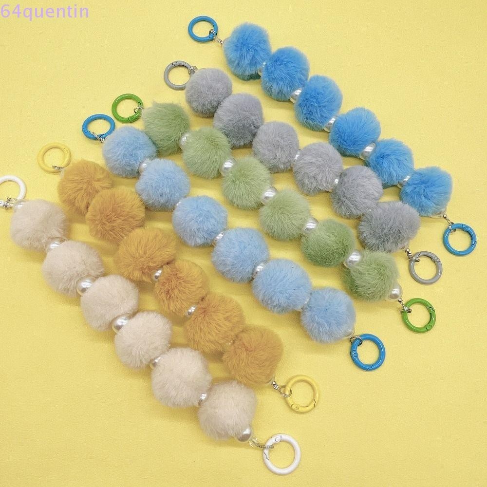 Quentin พวงกุญแจรถ, พวงกุญแจ Hairball ขนนุ่ม, แฟชั่นสีทึบเลียนแบบ Pearl ...