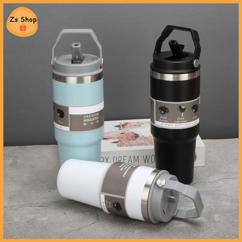 แก้วสแตนเลส แก้วเก็บเย็น สแตนเลส304 30oz/900ml พร้อมหูหิ้ว พร้อมหลอด เก็บอุณหภูมิร้อนเย็นได้นาน ...