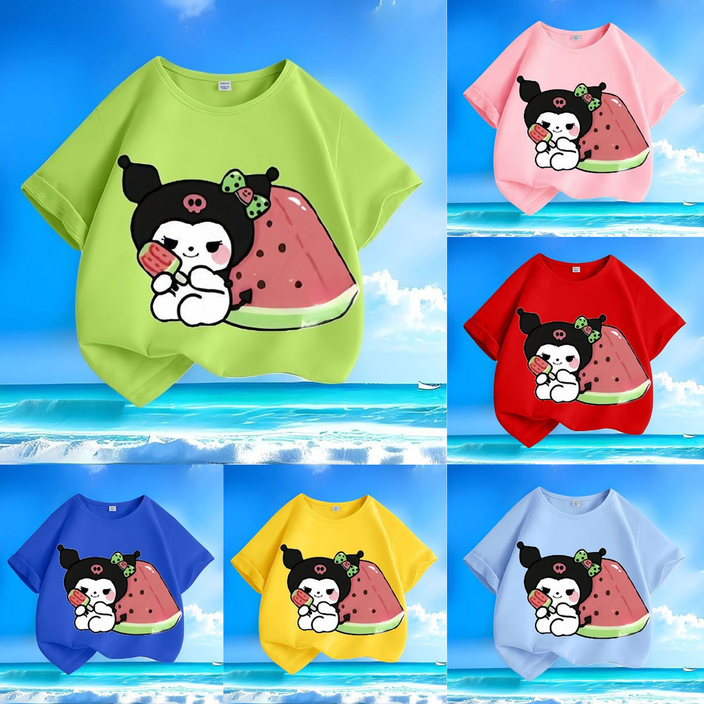 2024 เสื้อยืด Kuromi Summer Kids - พิมพ์ลายการ์ตูน - ทรงหลวมและมีสไตล์ ...