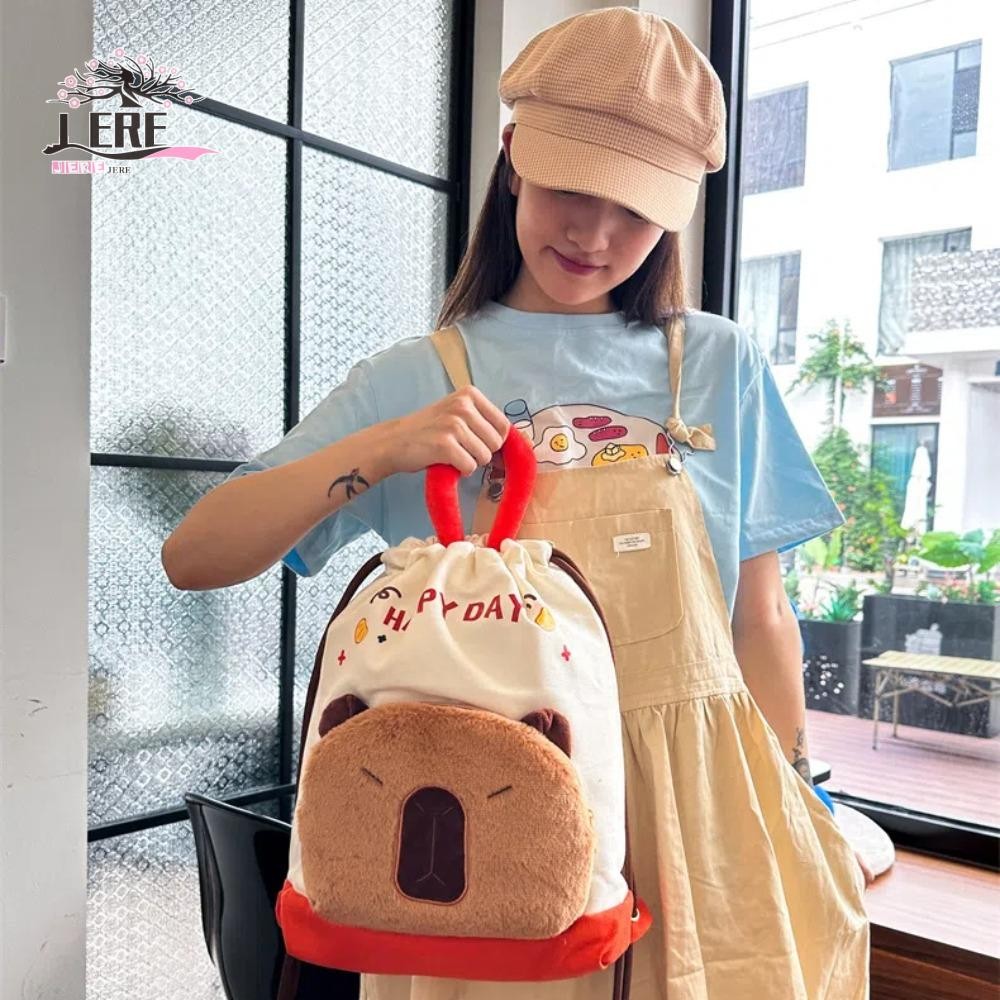 Jeremy1 Labubu กระเป๋าเป้สะพายหลัง, PP Cotton Drawstring Capybara ...