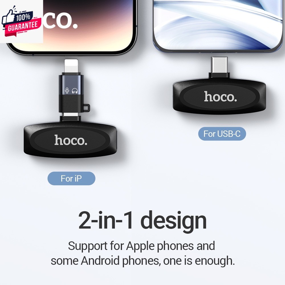 ประกัน 1 year Hoco HK61 ไมค์คู่ไร้สาย 2in1 สำหรั iP และ USB-C ตัดเสียง ...