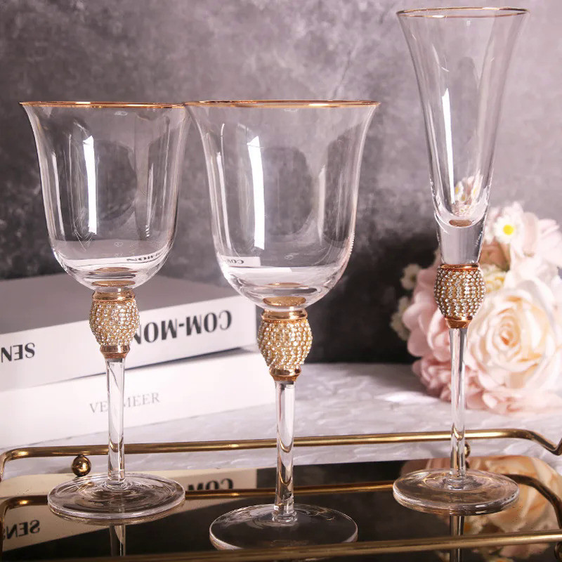 European Golden Edge Cocktail Glass Diamond Wine Set Transparent ...