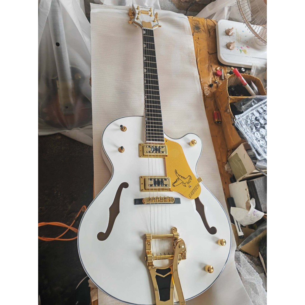 Custom White Gretsch Falcon 6120 Semi Hollow Body Jazz กีตาร์ไฟฟ้า ...