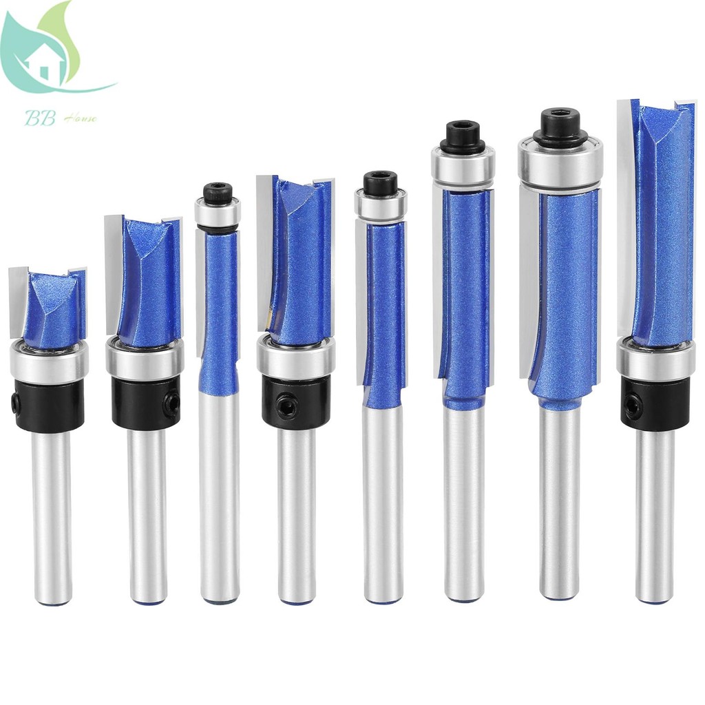 8 ชิ้น 1/4 นิ้ว Shank Flush Trim Router Bits และรูปแบบ Flush Trim ...