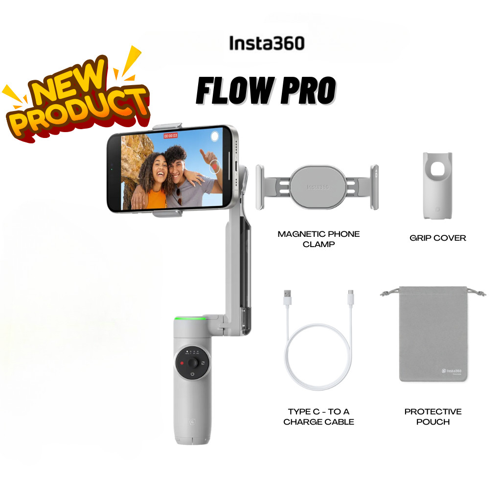 Insta360 Flow Pro - AI-Powered Gimbal Stabilizer สําหรับสมาร์ทโฟน Gimbal Stabilizer พร้อมไม้เซล ...