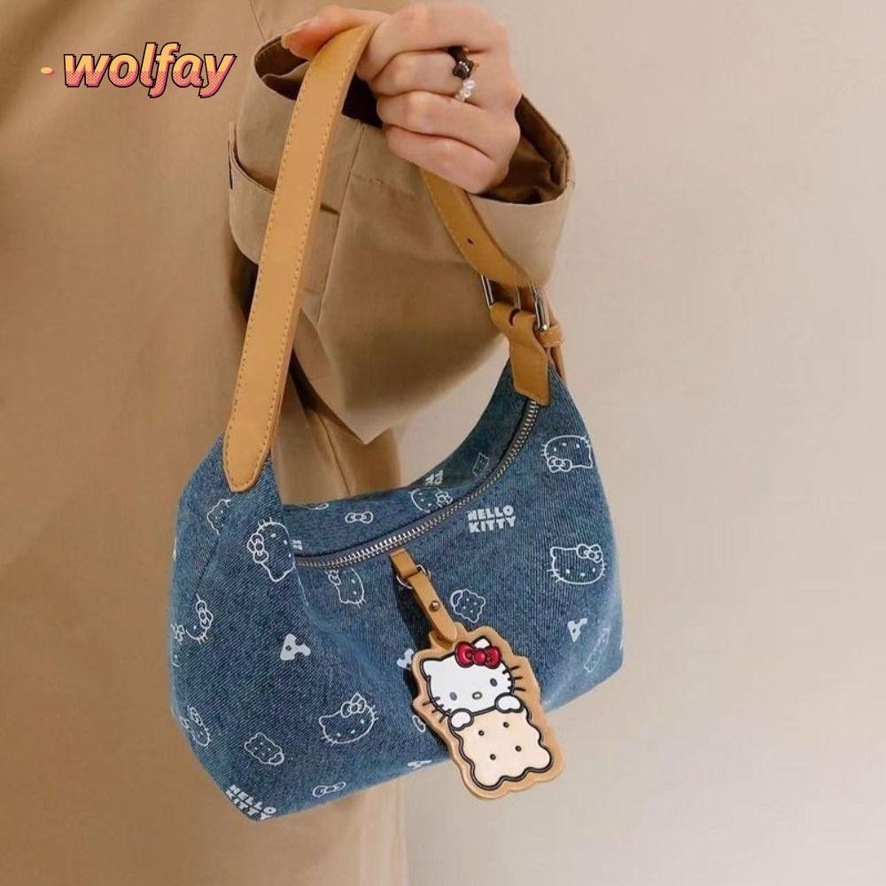 YOLANDA Messenger Bag, กระเป๋าใต้วงแขนไหล่ผ้าเดนิม, เข้ากันทั้งหมดพร้อม ...