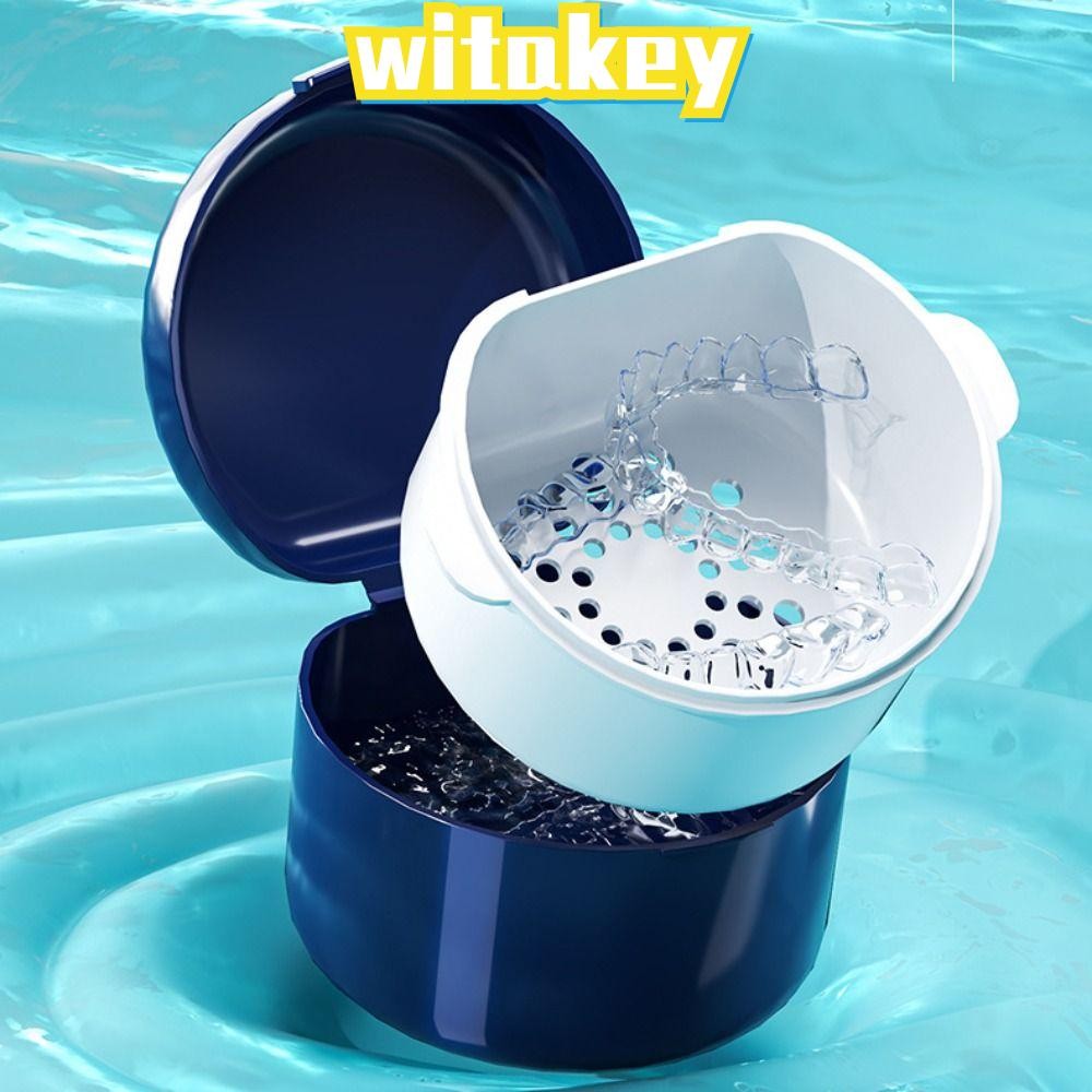 กล่องจัดฟัน WITAKEY, กล่องเก็บฟันปลอมสองชั้นขนาดเล็ก, Travel Portable Draining Orthodontic ...