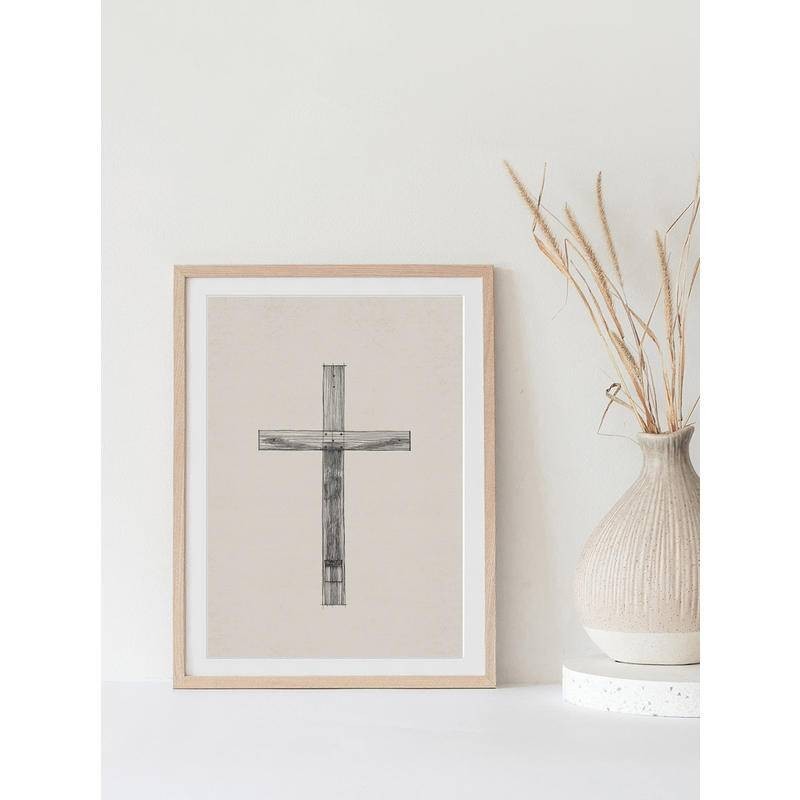 Cross Minimalist Jesus WALL Art ผ้าใบพิมพ์พระคัมภีร์ศิลปะพระเยซู ...