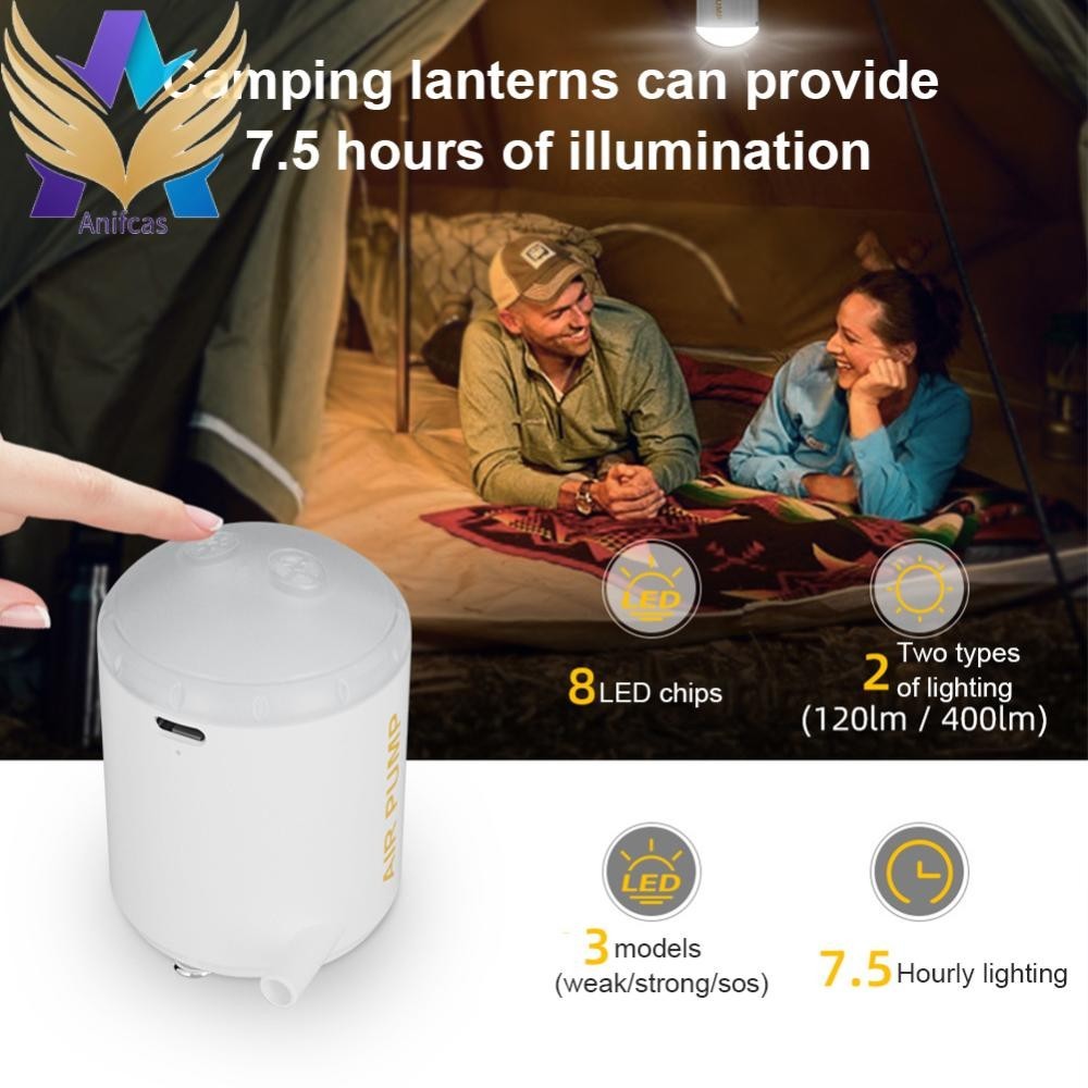 4 In 1 ปั๊มลมแบบพกพาพร้อมไฟแคมป์ปิ้ง USB ชาร์จ Mini Inflator Deflator ...