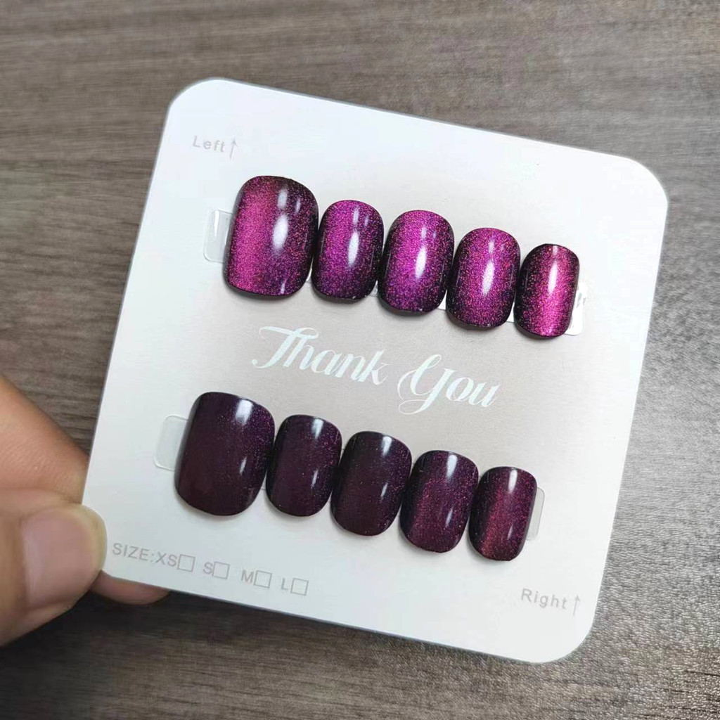10pcs Cat Eye Handmade กดบนเล็บเล็บปลอมพร้อมสติกเกอร์กาว M070 | Shopee Thailand