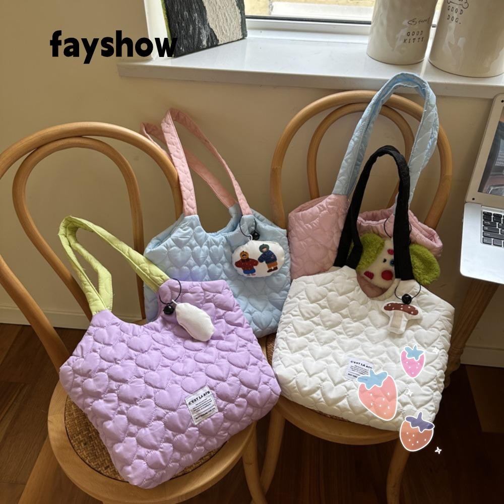 Fay Love Quilted Underarm Bag, กระเป๋านักเรียนผ้าฝ้าย Dacron, กระเป๋าโท ...