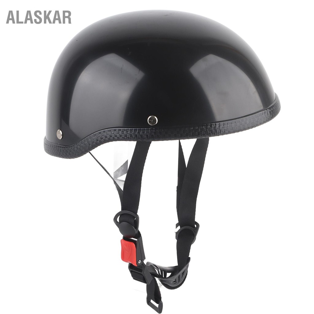 ALASKAR หมวกกันน็อคมอเตอร์ไซค์ครึ่งหน้าสไตล์วินเทจหมวกใยแก้วแข็งสีดำเงา ...
