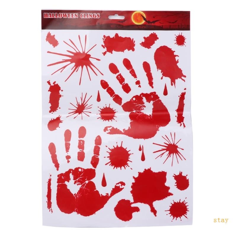 Stay ฮาโลวีน Bloody Hand พิมพ์หน้าต่าง Clings สติกเกอร์ตกแต่ง Party ...